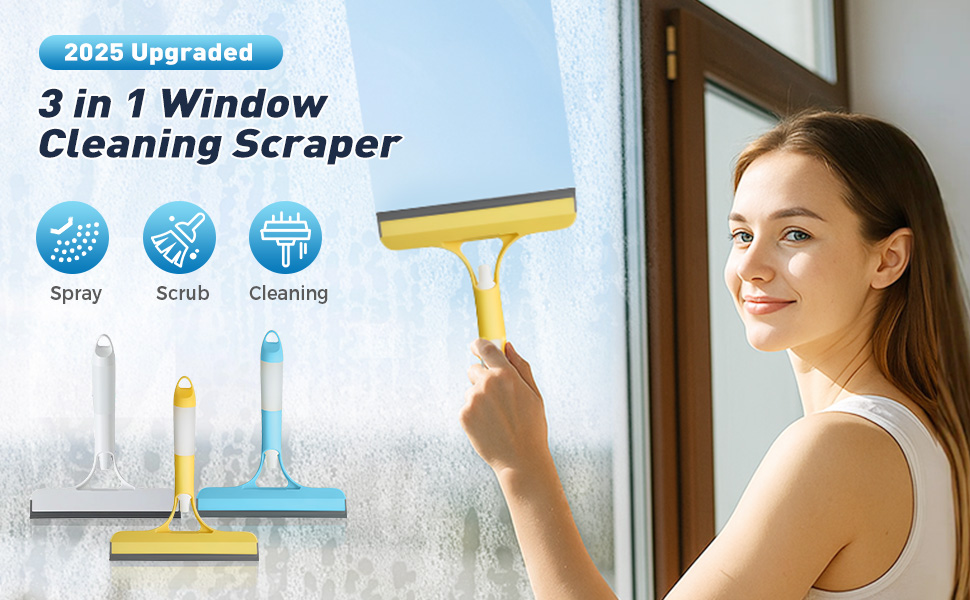Amazon.com: 2-Pcs 3 in 1 Window Cleaning Scraper, 2025 Upgraded Shower Squeegee for Glass Doors ...