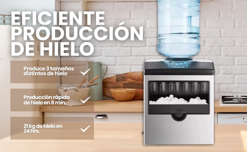 Mastery Brand Maquina de Hielo y Dispensador de Agua Para Garrafon 2 en 1 Producción de 25KG por ...