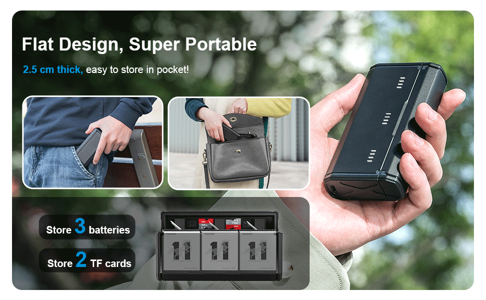 TELESIN Enduro Akku und Taschen Ladegerät Set Super Langlebig für GoPro Hero 12/11/10/9 ...