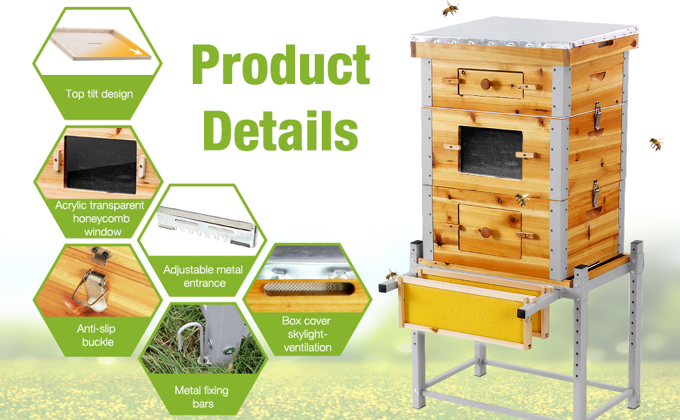 Amazon.com: GUTINNEEN Bee Hive with Metal Frame and Stand, 10-Frame Langstroth Beehive Dipped in ...