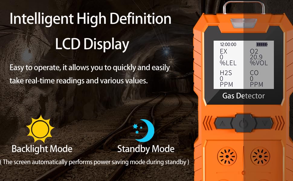 Otuoor 4 Gas Detector, Portable 4 Gas Monitor Multi Gas Detector H2S,O2,CO and EX Rechargeable ...