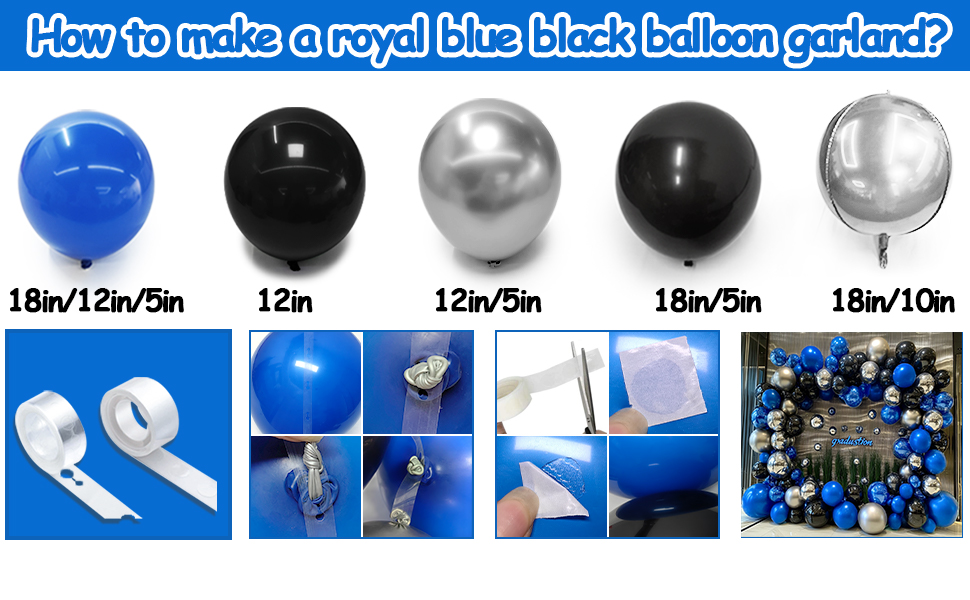 Amazon.com: Blue Silver Balloons Double Stuffed Royal Blue Black Balloon Garland Latex Black ...