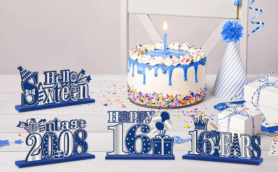 Amazon.com: Turypaty 4 Pieces 16th Birthday Decorations Wooden Vintage 2008 Table Party Supplies ...