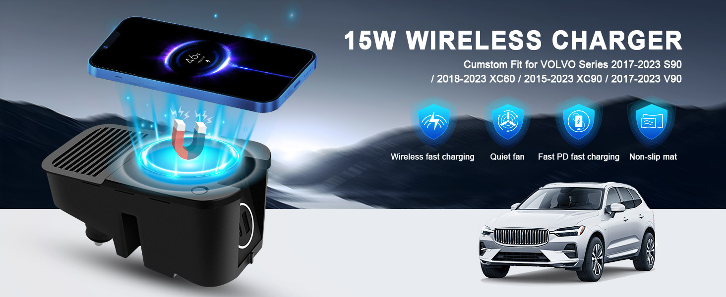 Amazon.com: Shademax 15W Wireless Car Charger Volvo S90 XC60 XC90 V90 QC3.0 with USB Port Faster ...