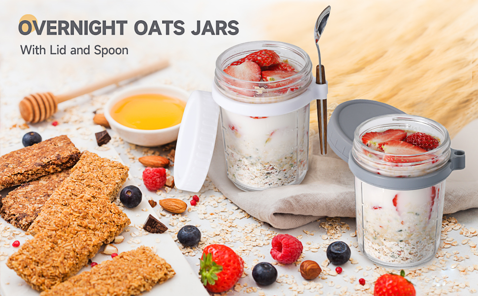 Amazon.com: Overnight Oats Containers with Lid and Spoon Set of 2, Overnight Oats Jars 10 oz ...