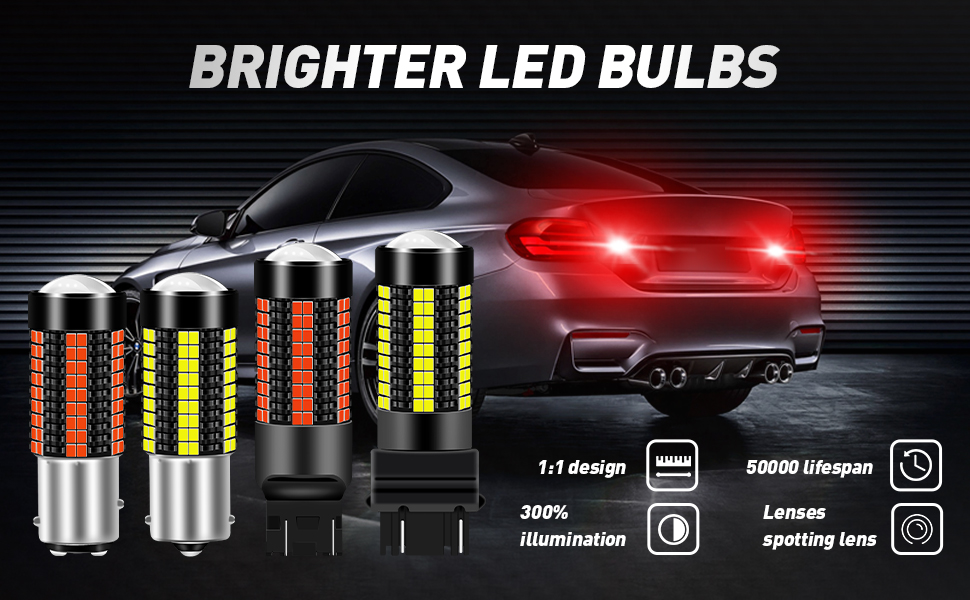 Teguangmei 3157 T25 P27/7W LED Bulb 5W Super Bright Red 3020 126SMD Brake Light Bulbs 12-24V ...