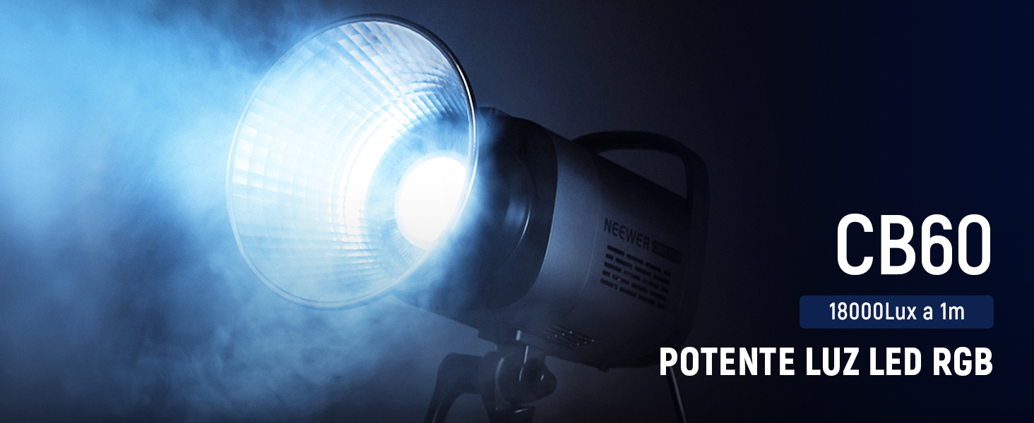 NEEWER CB60 RGB 70W Luz Vídeo LED, Bowens Mount COB Todo Color 18000Lux/1m CCT 2700K~6500K CRI97 ...