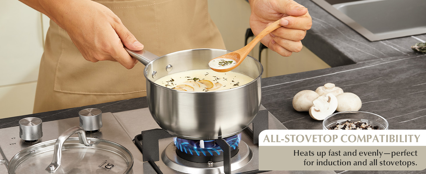 Amazon.com: KOCH SYSTEME CS Stainless Steel Saucepan Set, 1QT & 2QT & 3QT Sauce Pan, Premium 18/ ...