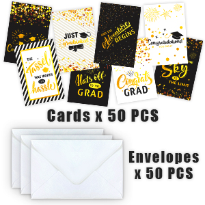Amazon.com : PARTYWIND 50 PCS Gold Foil Graduation Greeting Cards Bulk ...