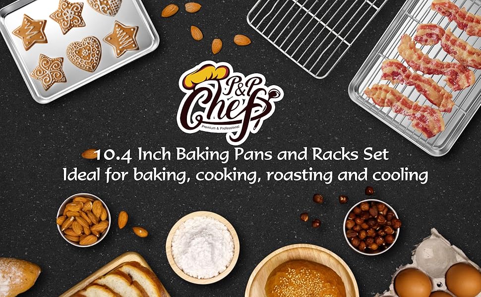 Amazon.com: P&P CHEF 10.4 Inch Toaster Oven Pans with Racks, 4 Pieces ...
