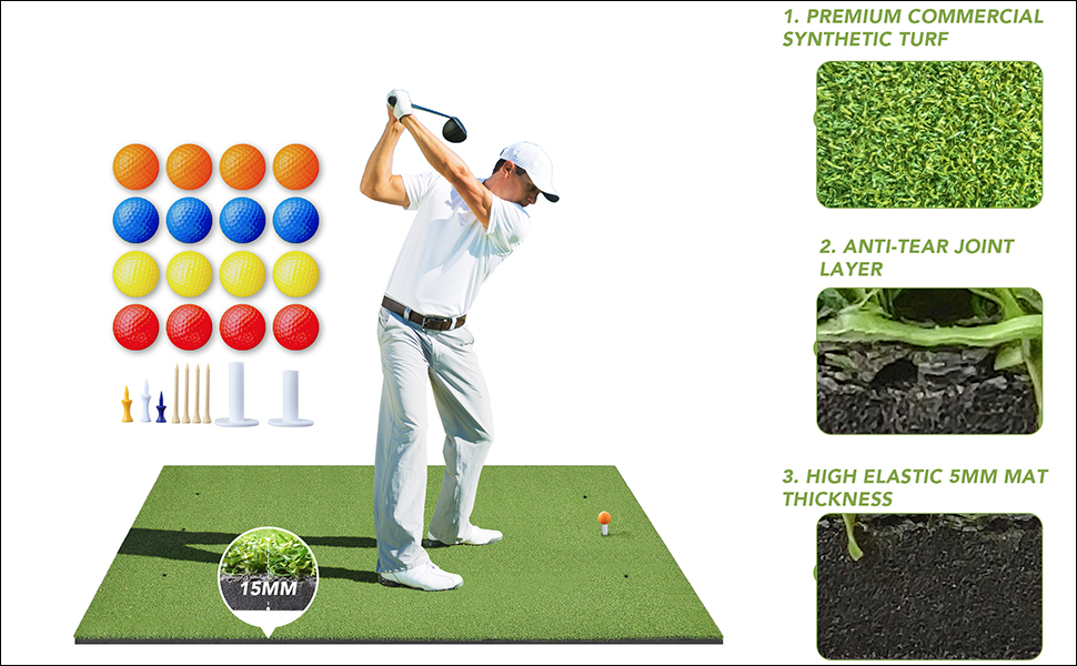 Amazon.com : Golf Mat, 5x4ft Golf Hitting Mat with 16 Foam Golf Balls and 9 Golf Tees ...