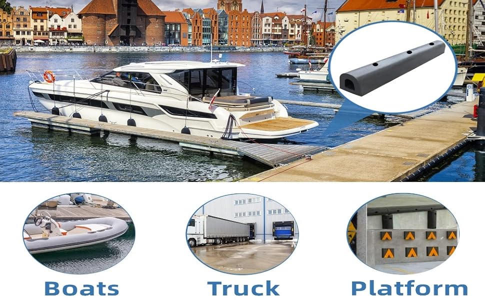 foriy Rubber Dock Bumper Heavy Duty D-Shape Dock Edge Bumper Guard Protector Strips with 3 Holes ...