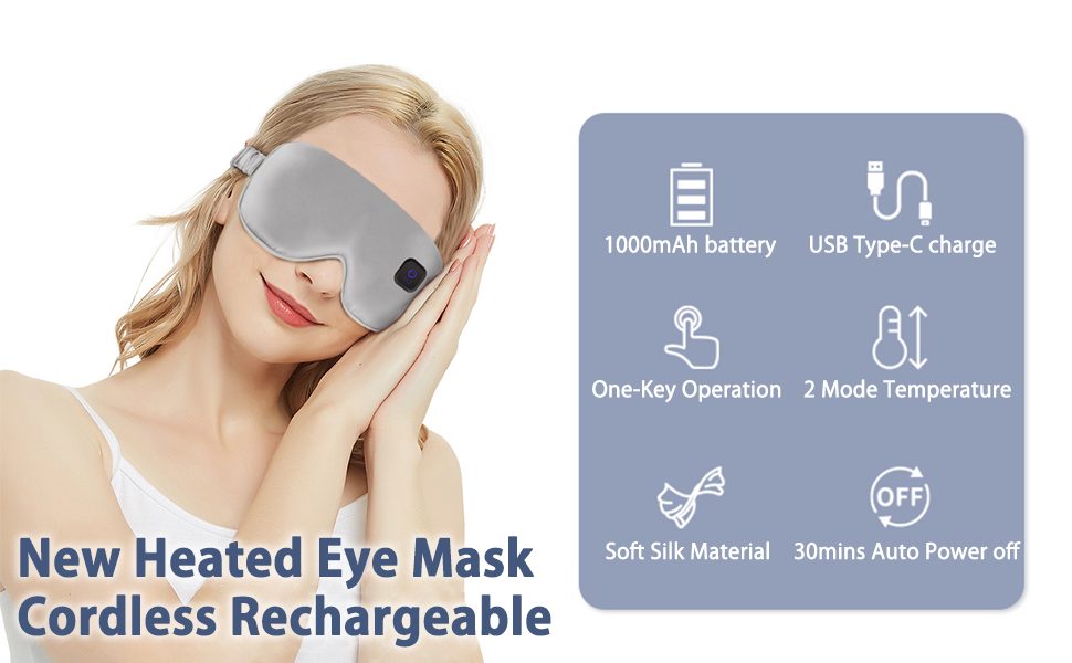 Amazon.com: Silk Heated Eye Mask Cordless Rechargebale for Dry Eyes,Warm Eye Heating Pad No ...