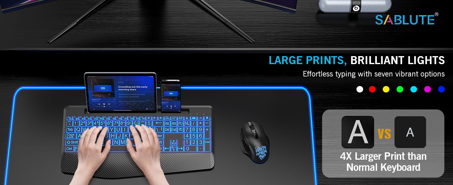 Amazon.com: Wireless Keyboard and Mouse Backlits, Wrist Rest, LED Mouse ...
