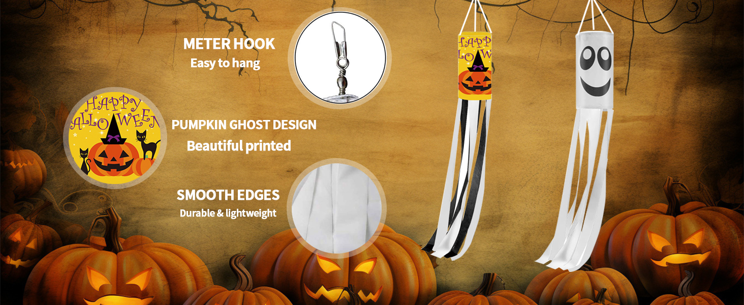 Amazon.com: 2 Pack Halloween Ghost Windsock Flag Decorations, 40 Inch ...