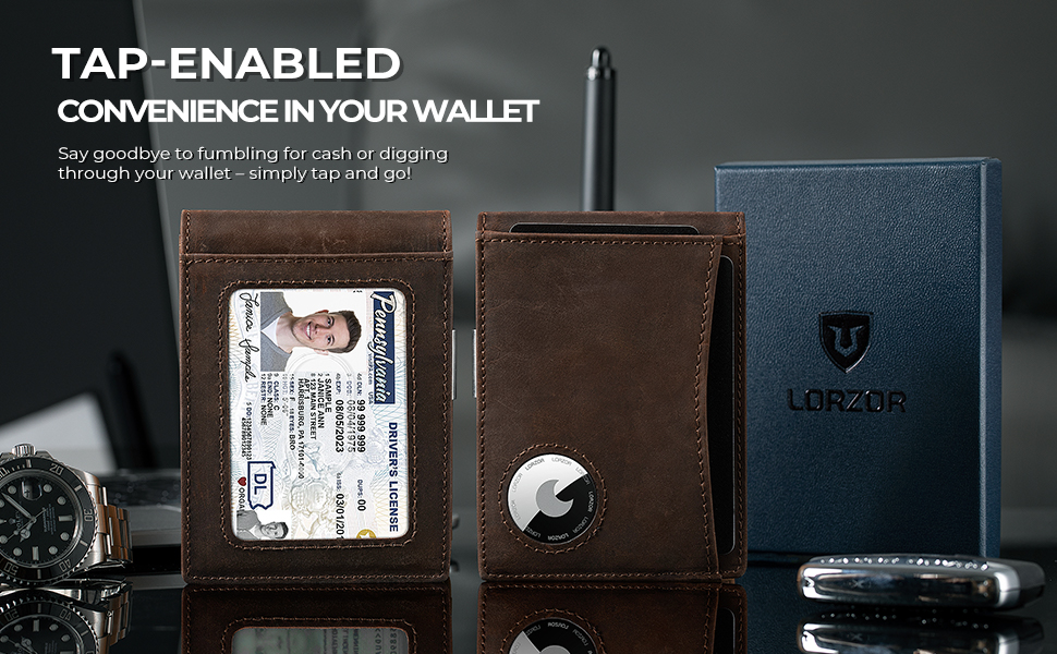 Amazon.com: LORZOR AirTag Wallet - Slim Minimalist Front Pocket Mens Wallet with Money Clip for ...