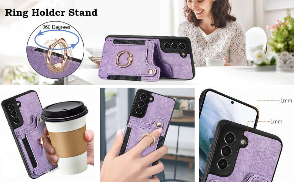 Amazon.com: S21 Case,Card Holder Wallet for Samsung Galaxy S21 Case,Ring Holder Stand,RFID ...