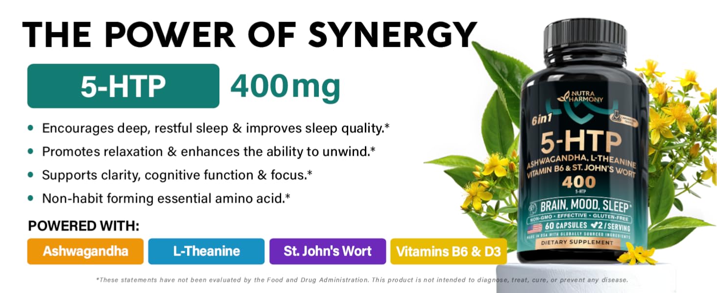 Amazon.com: 5HTP 400 mg Capsules - 5-HTP Supplement Tryptophan - Ashwagandha | L-Theanine | St ...