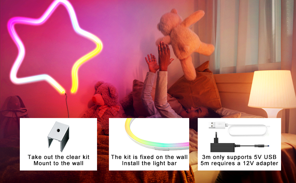 LPDISPLAY Neon Ruban LED 3m, RGBIC Bande LED avec Contrôle WiFi APP, Compatible avec Alexa, pour ...