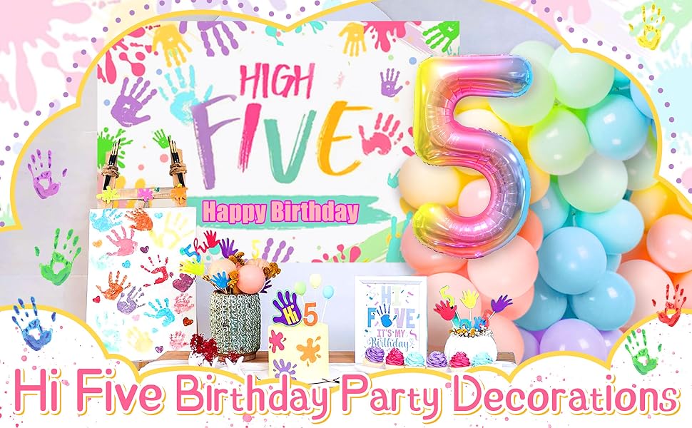 Amazon.com: JeVenis Hi Five Birthday Party Decorations 5th Birthday Party Decorations Girls ...