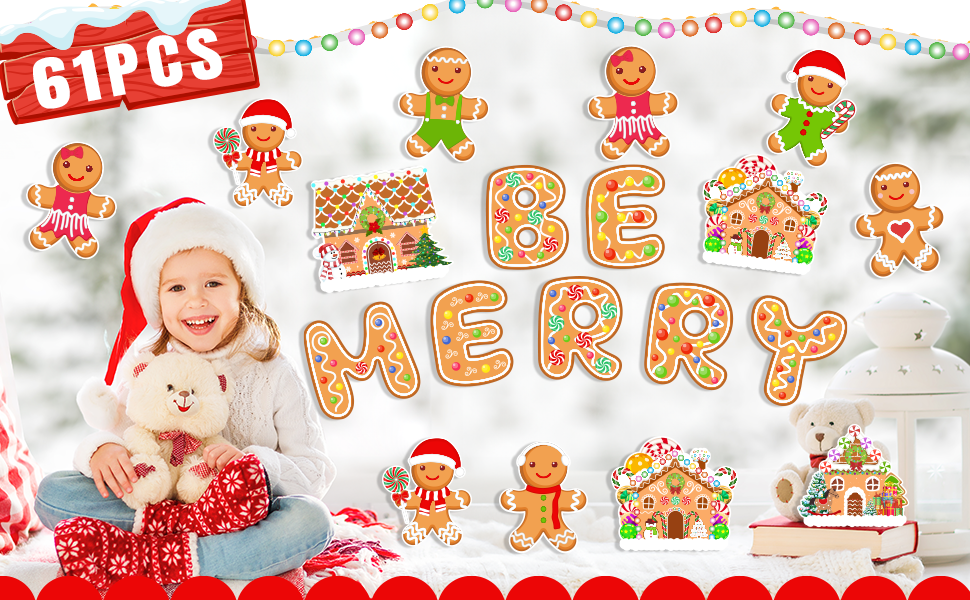 Amazon.com: 61PCS Christmas Winter Gingerbread Bulletin Board ...