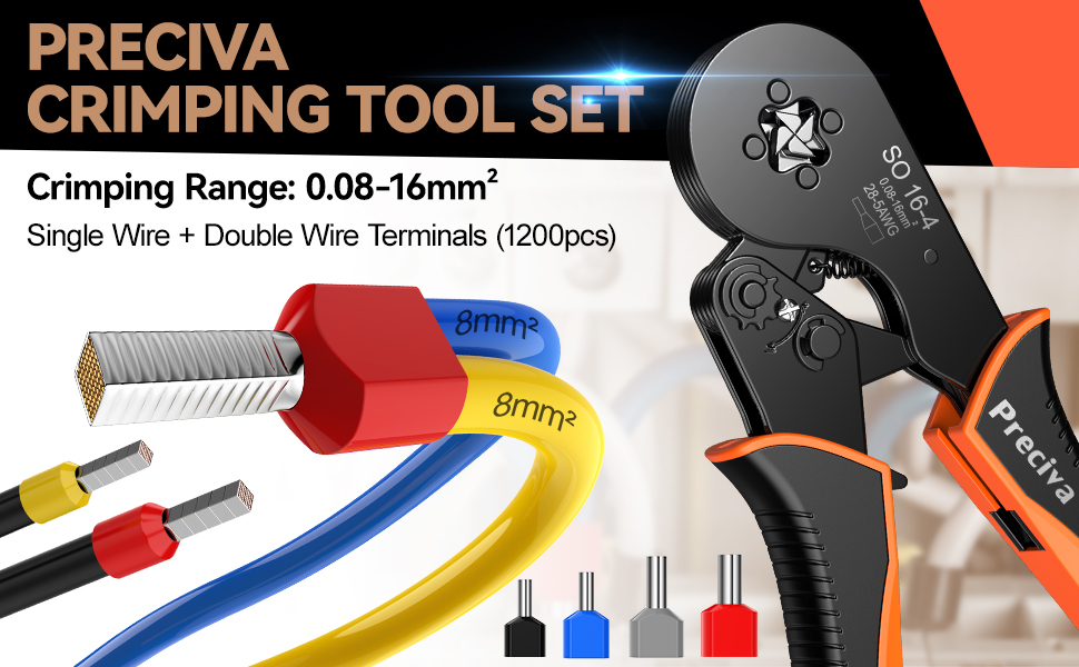 Ferrule Crimping Tool Kit with 1200PCS Single & Twin Ferrules Connectors, Preciva 16-4 Square ...