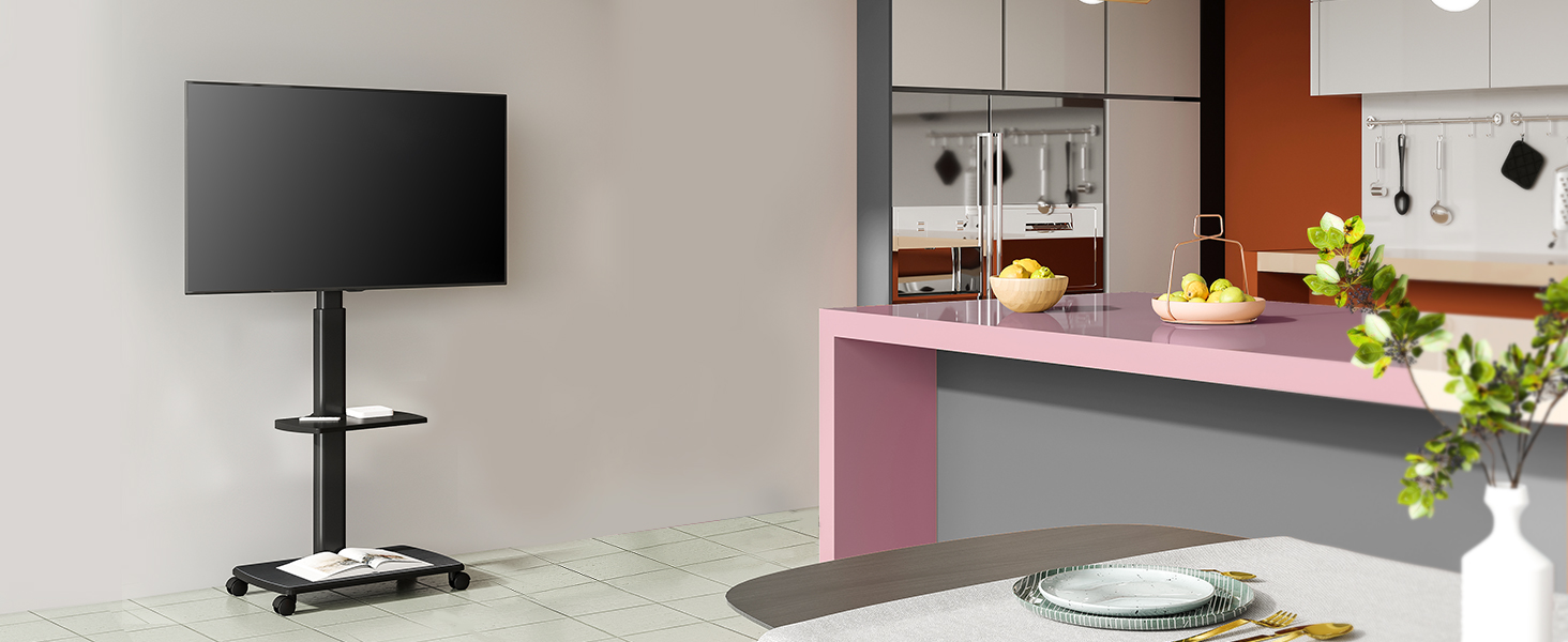 FITUEYES Carrello Porta TV con Ruote 1.5m & 20mm Legno Base per 32-70 Pollici, 60° Girevole & 6 ...