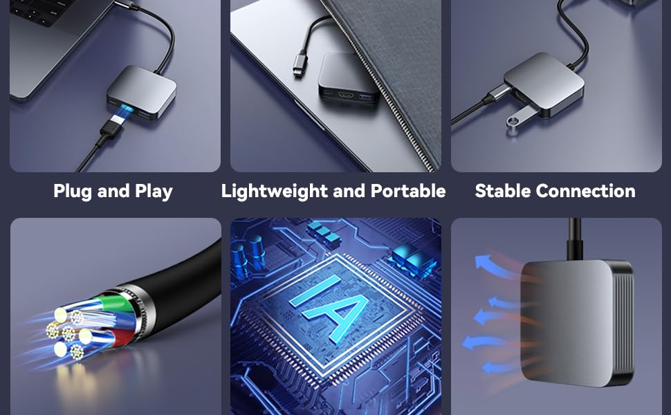 WENTER Adaptador USB C a HDMI, 3 en 1 USB 3.0 Hub con 4K HDMI, Tipo-c a HDMI/USB / 60W PD ...