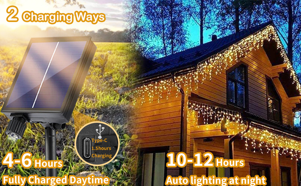 Ryblgled Solar Icicle Lights Outdoor Decorations - 56Ft 506 LED Icicle ...