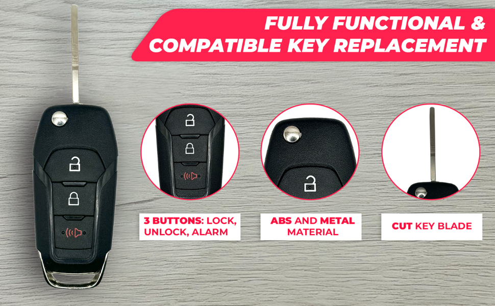 Amazon.com: Cut Flip Key Fob Replacement Fits for Ford F150 F250 F350 ...