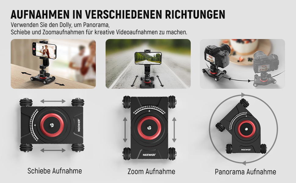 NEEWER Kamera Slider Dolly mit Kugelkopf und Telefonklemme, 4-rädriger ...