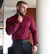Amazon.com: URRU Men's Muscle Dress Shirt Slim Fit Stretch Banded Collar Long Sleeve Casual ...