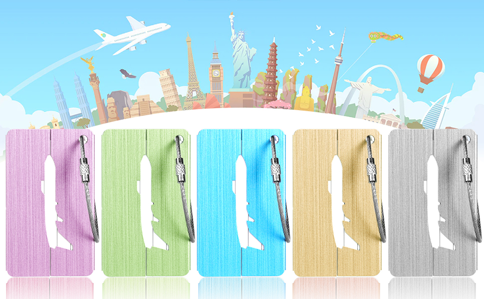 Alyvisun 5pcs Metal Luggage Tags for Suitcases, Aluminum Suitcase Tags with Steel Loop and Name ...