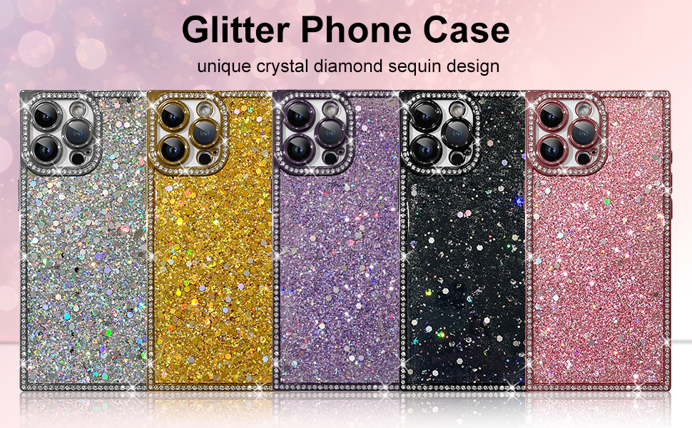 Amazon.com: PERRKLD Luxury Glitter for iPhone 16 Rectangle Case with Screen Protector, Crystal ...