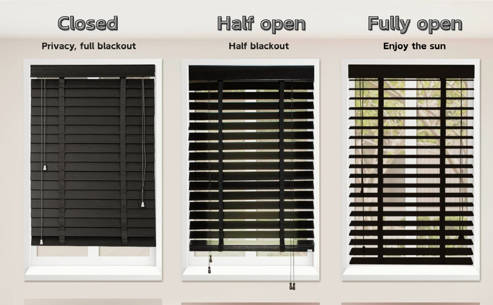 Amazon.com: 2-inch Slats Cordless Wooden Blinds Solid Wood Venetian Blind W 10"~75" × H 20~102 ...