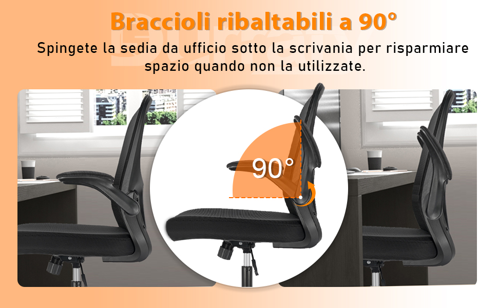Durrafy Sedia Ufficio Ergonomica, Sedia da ufficio con Braccioli Pieghevoli, Girevoli regolabili ...
