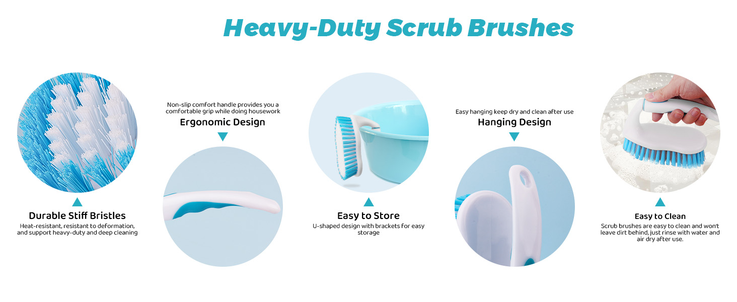 3 Pack Scrub Brush Set, Heavy-Duty Scrub Scrubbing Brushes for Cleaning ...