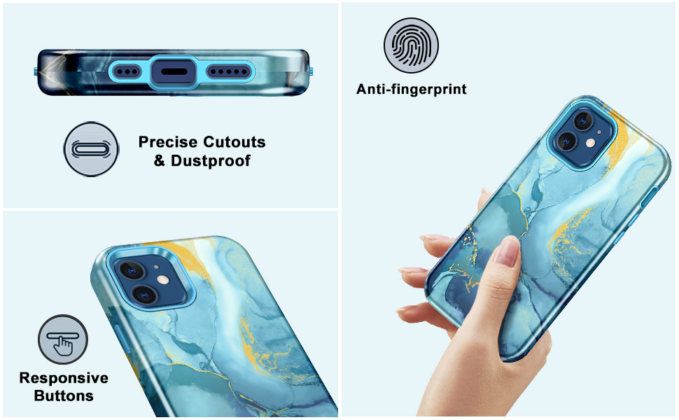 Amazon.com: Btscase iPhone 12/12 Pro Case, Heavy Duty Three Layer Marble Shockproof Full Body ...