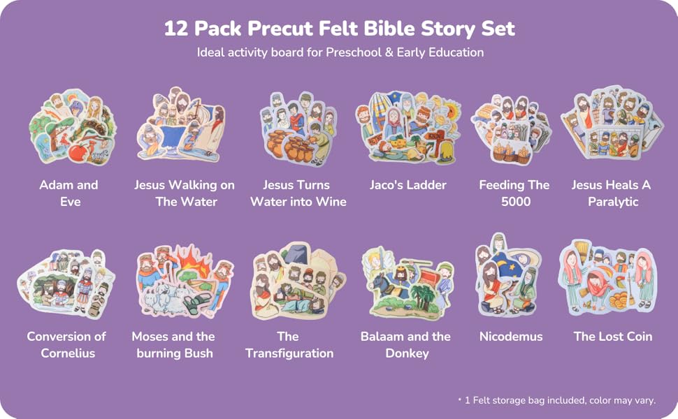 Amazon.com: CHEFAN 12 Pack Felt Board Bible Stories Set,Flannel Board Stories with a Foldable ...