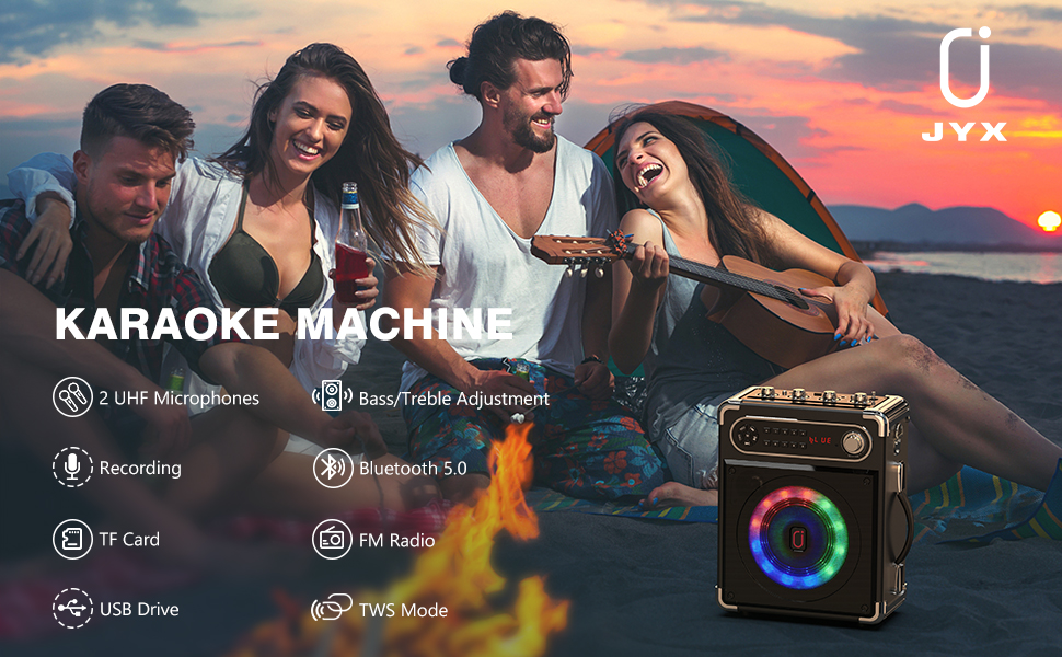 【US Top 1】JYX Karaoke Speaker with Two Wireless Microphones, Smart Party Pop Bluetooth Speaker ...