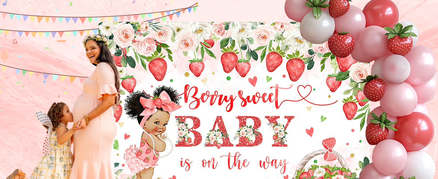 Amazon.com : Mocsicka Strawberry Baby Shower Backdrop Berry Sweet Baby is on The Way Party ...
