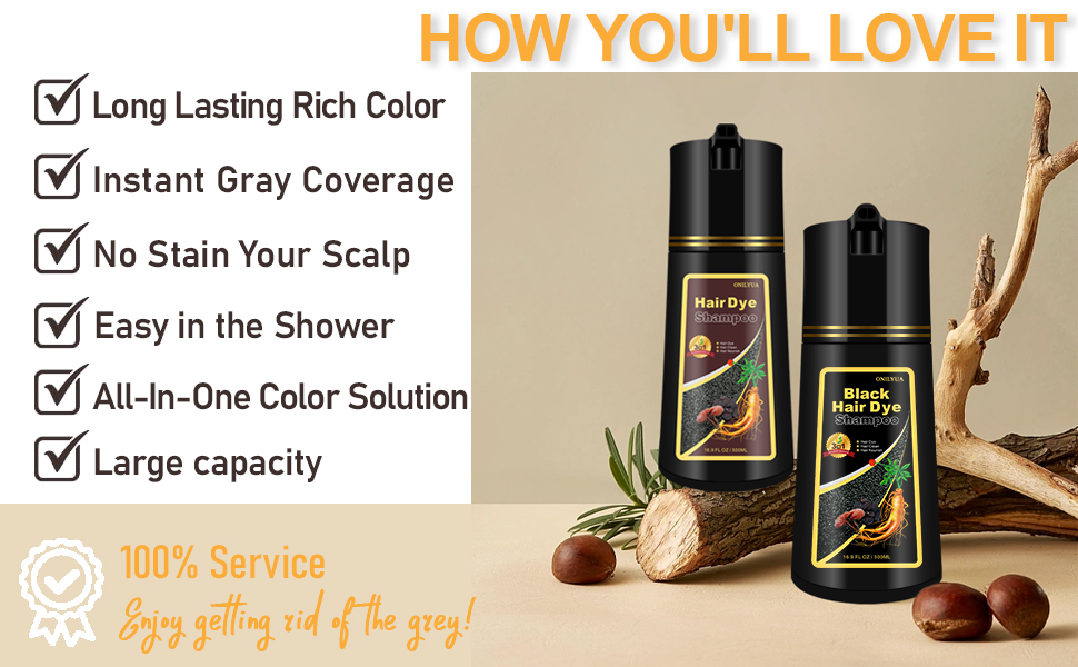 Amazon.com : Dark Brown Plant-Based Hair Color Shampoo for Women & Men - 3 in 1 for 100% Grey ...