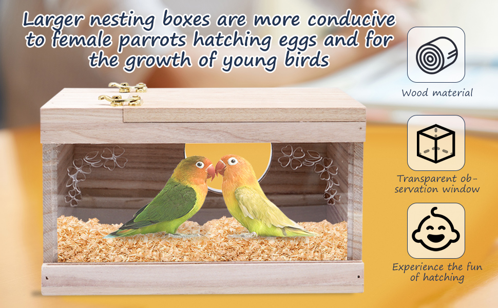 BREUAILY Parakeet Nesting Box with Transparent Budgie Breeding Box, Perch, Wood, Viewing Window ...