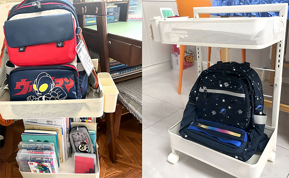 Amazon.co.jp: KoiFlow ランドセルラック 移動可能 デスク下収納 収納棚 小型ワゴン キャスター付き ホワイト グレー 炭素鋼塗装 2段または3段 強力な耐荷重 高さ調整 ...