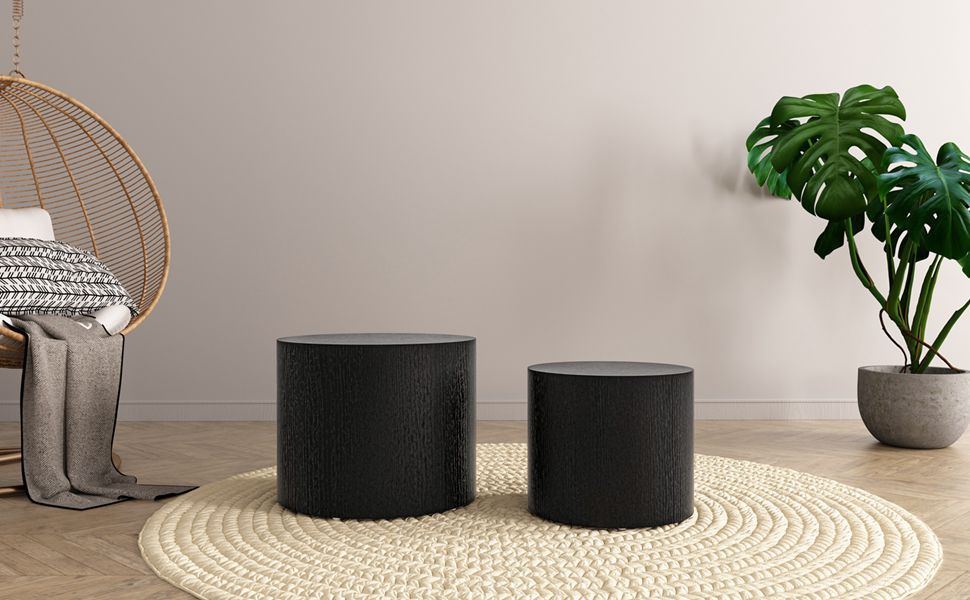 Amazon.com: KEVINSPACE Nesting Coffee Table Set of 2, Round Nesting Tables Wooden End Tables for ...