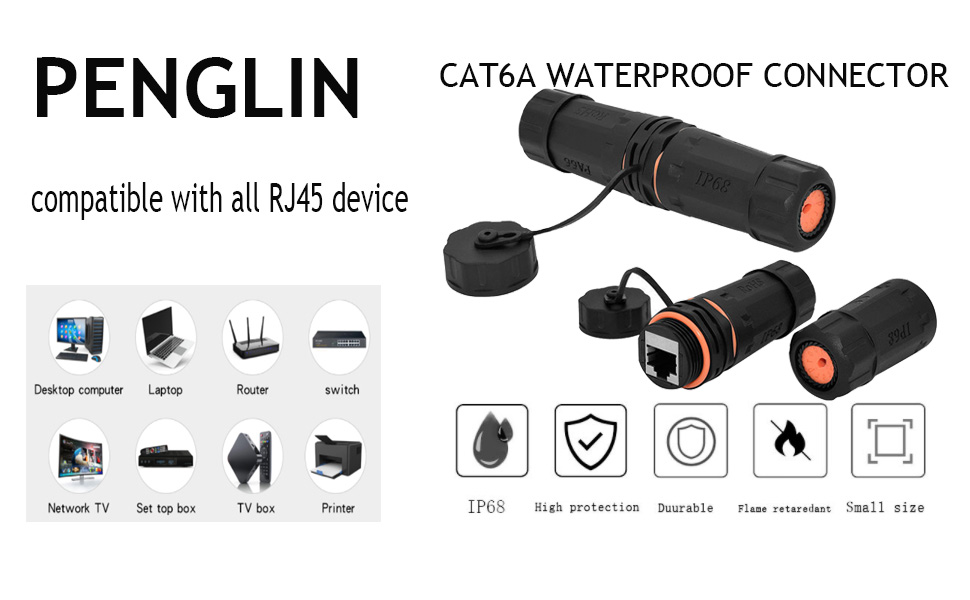 Amazon.com: PENGLIN 2PCS Waterproof RJ45 Coupler IP68,Shielded RJ45 CAT6A/6 CAT5E/5 Coupler ...