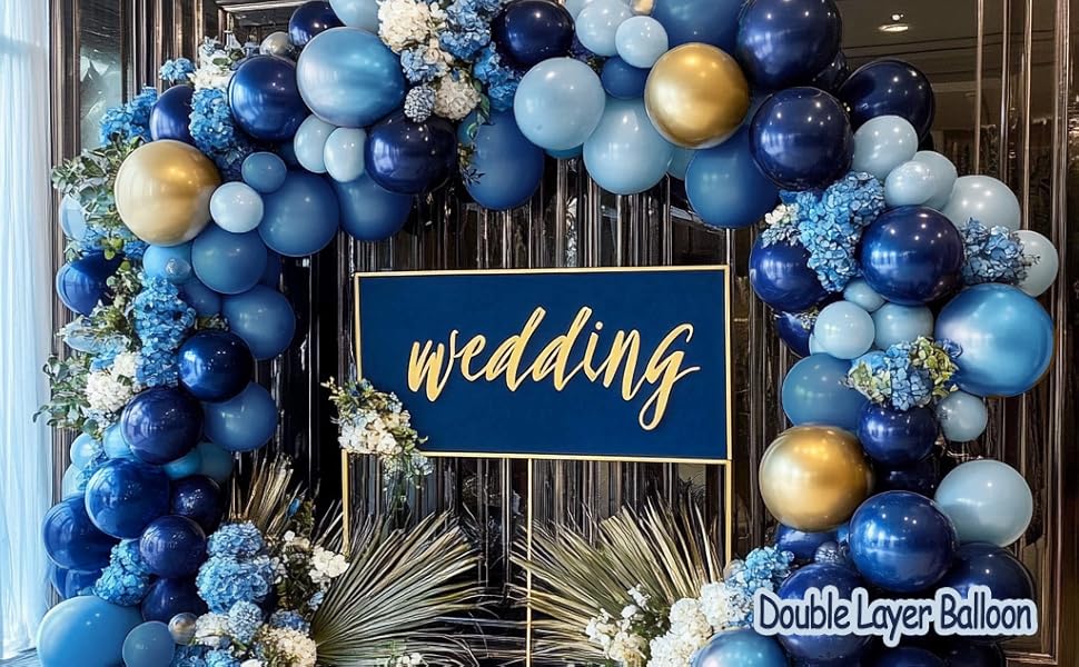 Amazon.com: Navy Blue Balloon Arch Kit - Double Stuffed Royal Dusty Blue Gold Balloon Garland ...