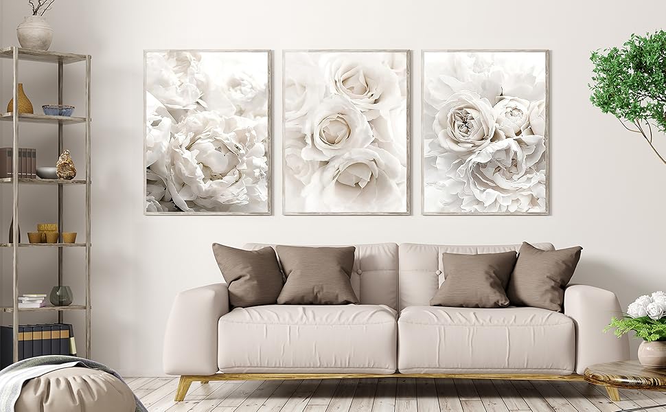 Amazon.de: Trayosin 3er Set Premium Poster Pfingstrose Weiße Blumen,Bilder Wohnzimmer Deko ...