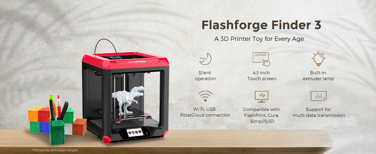 FlashForge 3D Printer Finder 3 with Dual Platforms, Larger Print Size 190x195x200mm for ...
