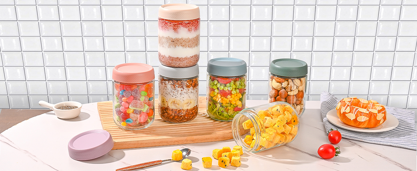 Amazon.com: Xileanalee Overnight Oats Containers with Lids 6 Pack-16 Oz Mason Jar with Lids ...